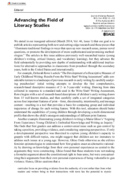 (PDF) Advancing the Field of Literacy Studies
