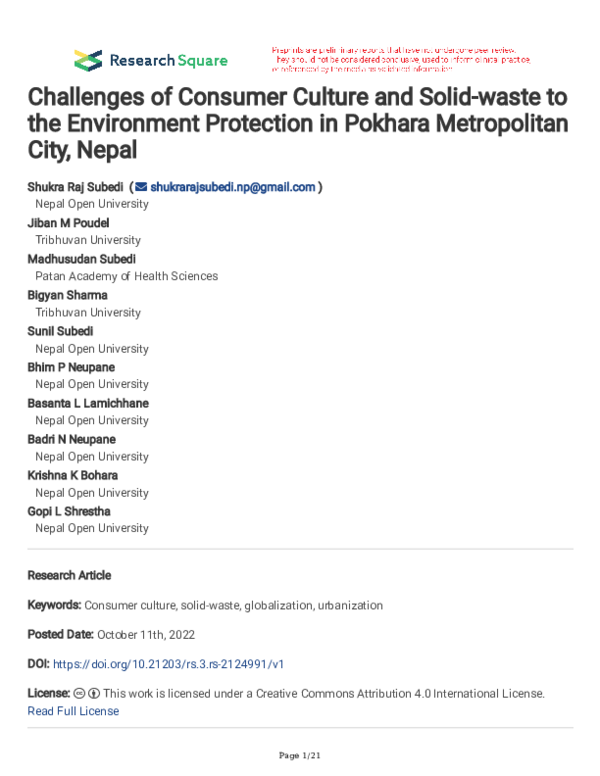 (PDF) Challenges of Consumer Culture and Solid-waste to the Environment ...