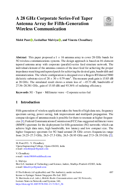(PDF) A 28 GHz Corporate Series-Fed Taper Antenna Array for Fifth ...