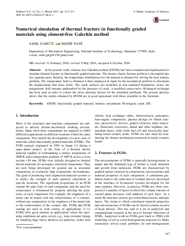 (PDF) Numerical simulation of thermal fracture in functionally graded materials using element ...