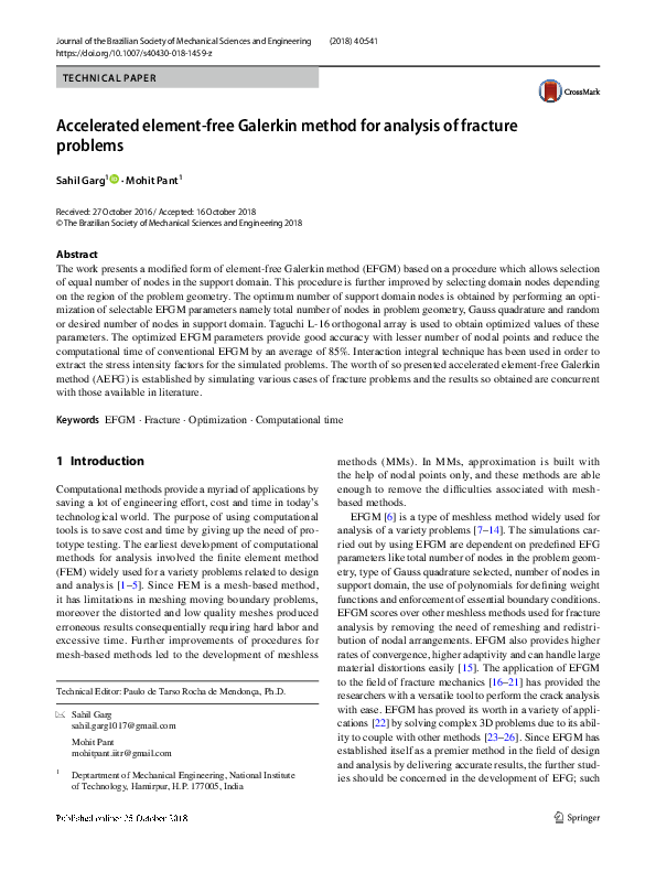 (PDF) Accelerated element-free Galerkin method for analysis of fracture ...