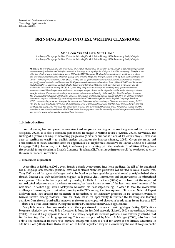 (PDF) Bringing blogs into ESL writing classroom