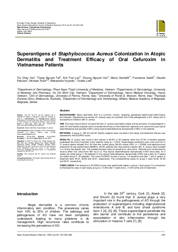 Pdf Superantigens Of Staphylococcus Aureus Colonization In Atopic Dermatitis And Treatment