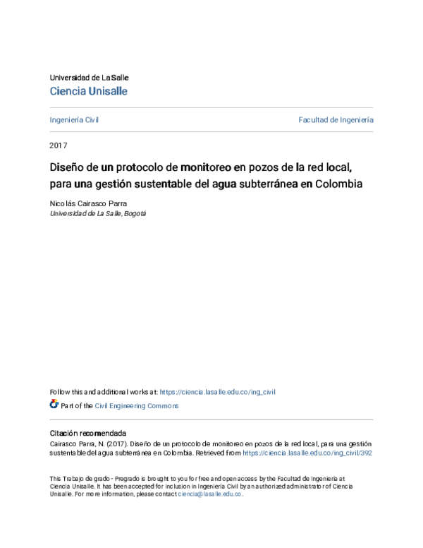 (PDF) Diseño De Un Protocolo De Monitoreo en Pozos De La Red Local, Para Una Gestión Sustentable ...