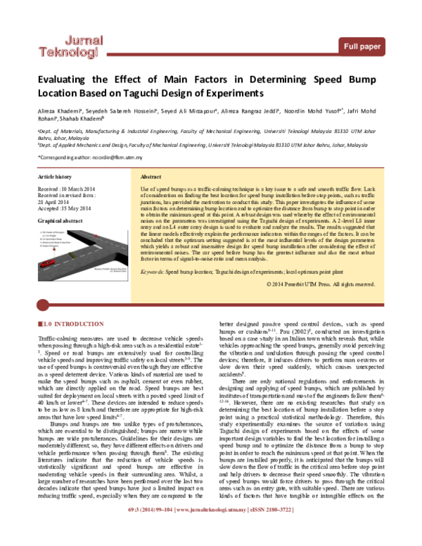 (PDF) Evaluating the effect of main factors in determining speed bump ...