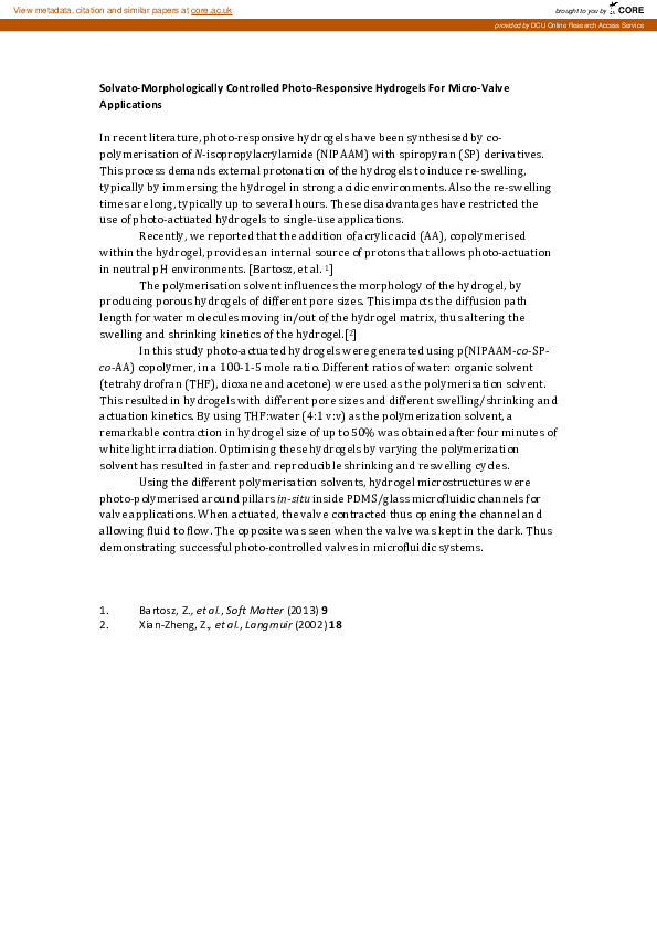 Pdf Solvato Morphologically Controlled Photo Responsive Hydrogels For