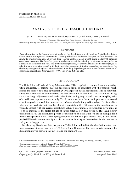 (PDF) Analysis of drug dissolution data