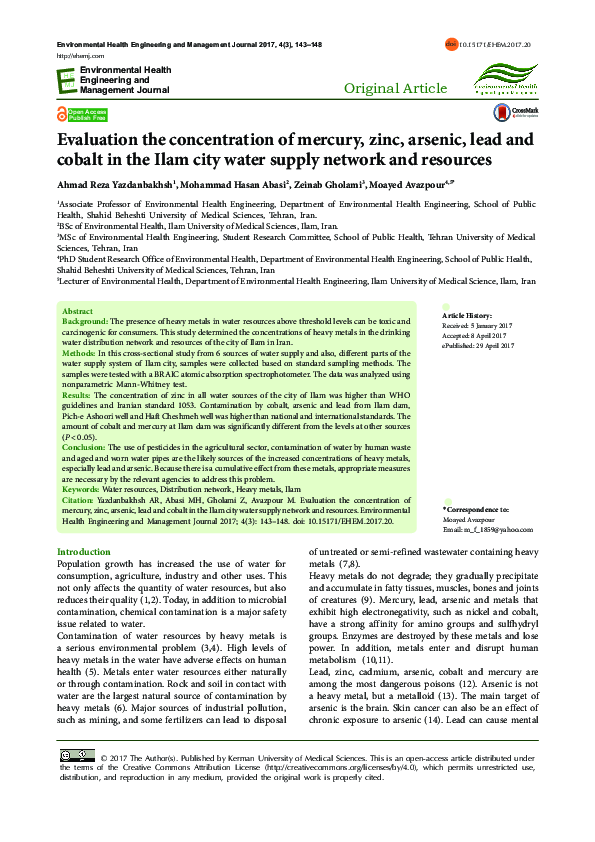 (PDF) Evaluation the concentration of mercury, zinc, arsenic, lead and ...