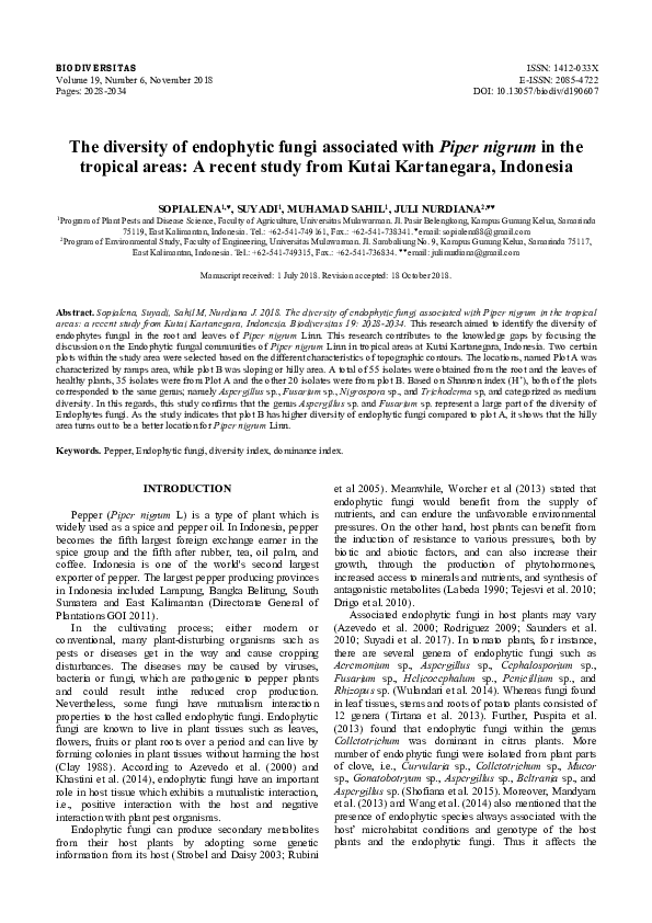 (PDF) Isolation of endophytic fungi from tropical forest in Indonesia