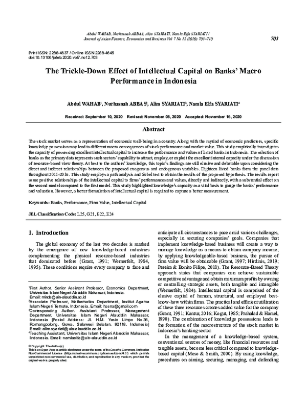 (PDF) The Trickle-Down Effect of Intellectual Capital on Banks’ Macro Performance in Indonesia