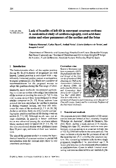 (PDF) Lack of benefits of left tilt in emergent cesarean sections: A ...