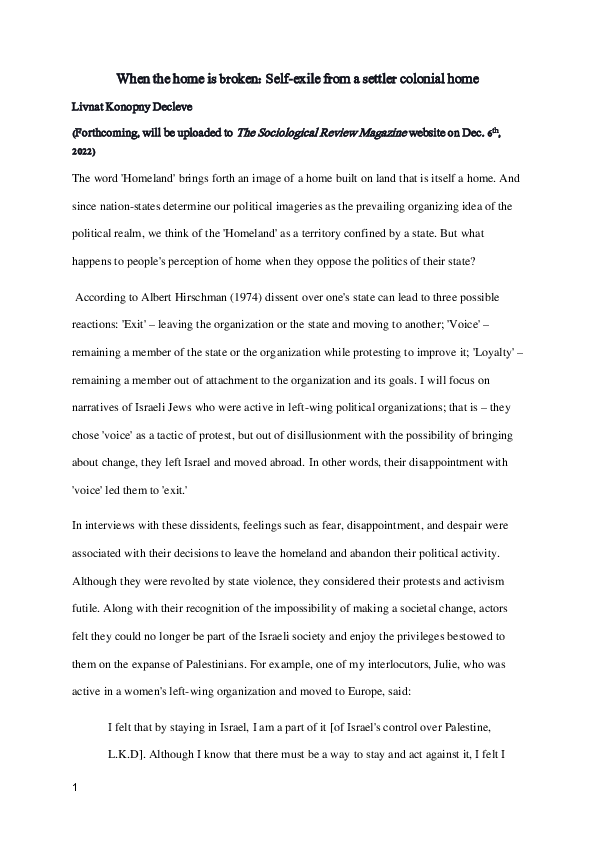 (PDF) When the home is broken Self exile from a settler colonial home