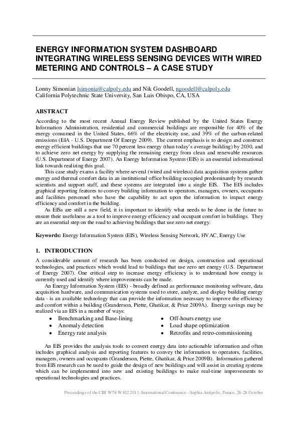 (PDF) Energy Information System Dashboard Integrating Wireless Sensing ...