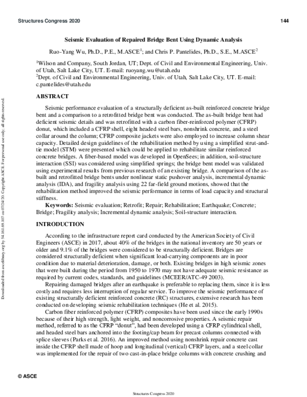 Pdf Seismic Evaluation Of Repaired Bridge Bent Using Dynamic Analysis