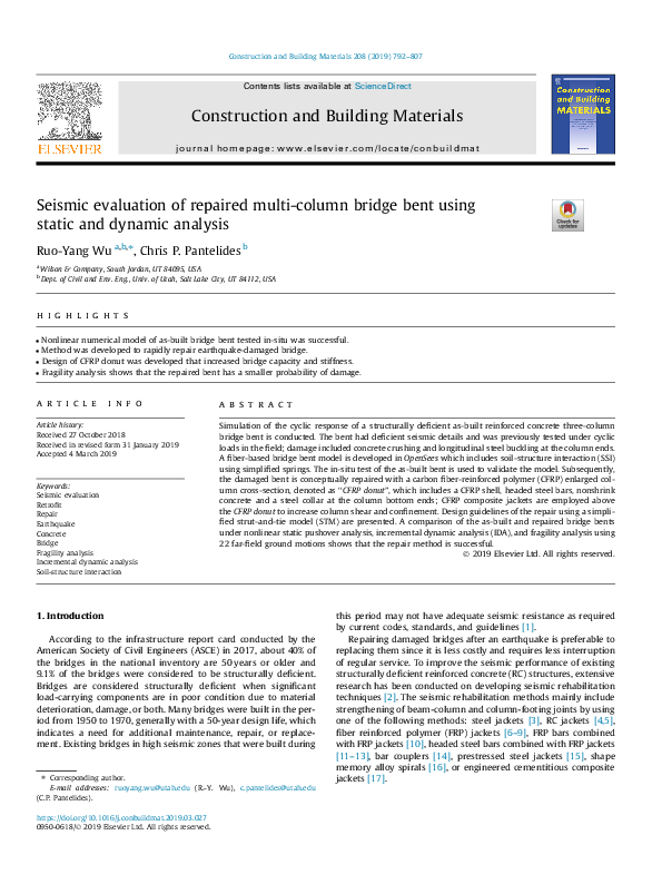 Pdf Seismic Evaluation Of Repaired Multi Column Bridge Bent Using Static And Dynamic Analysis