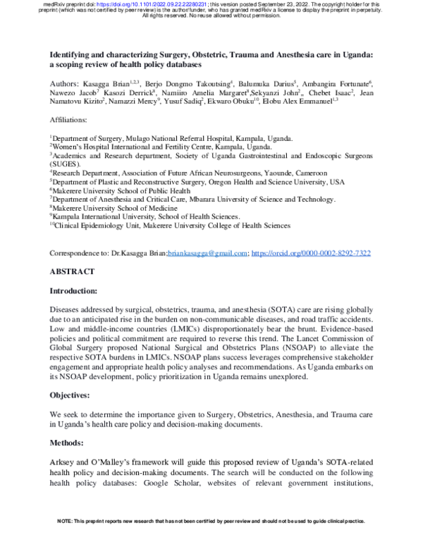 (PDF) Identifying and characterizing Surgery, Obstetric, Trauma and ...