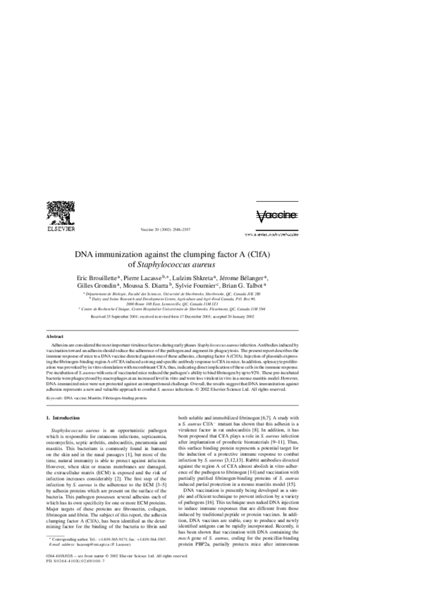 (PDF) DNA immunization against the clumping factor A (ClfA) of ...