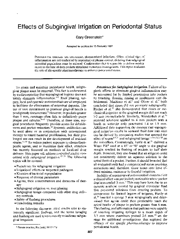 (PDF) Effects of Subgingival Irrigation on Periodontal Status | gary ...