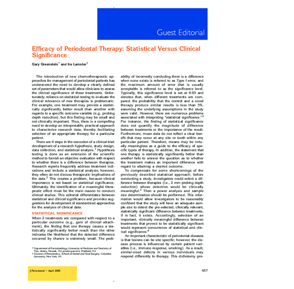 (PDF) Efficacy of Periodontal Therapy: Statistical Versus Clinical ...