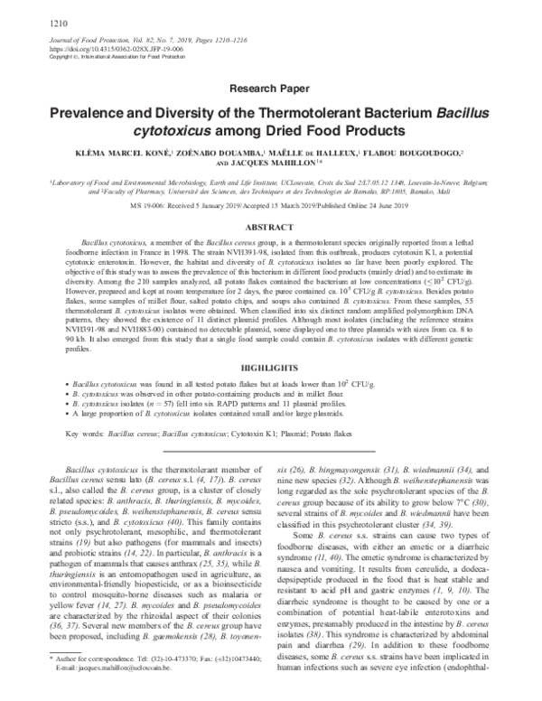 (PDF) Prevalence and Diversity of the Thermotolerant Bacterium Bacillus ...