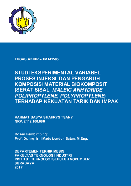 (PDF) Studi Eksperimental Pengaruh Variabel Proses Injeksi Dan ...