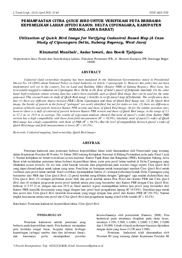 (PDF) Pemanfaatan Citra Quick Bird Untuk Verifikasi Peta Berbasis ...