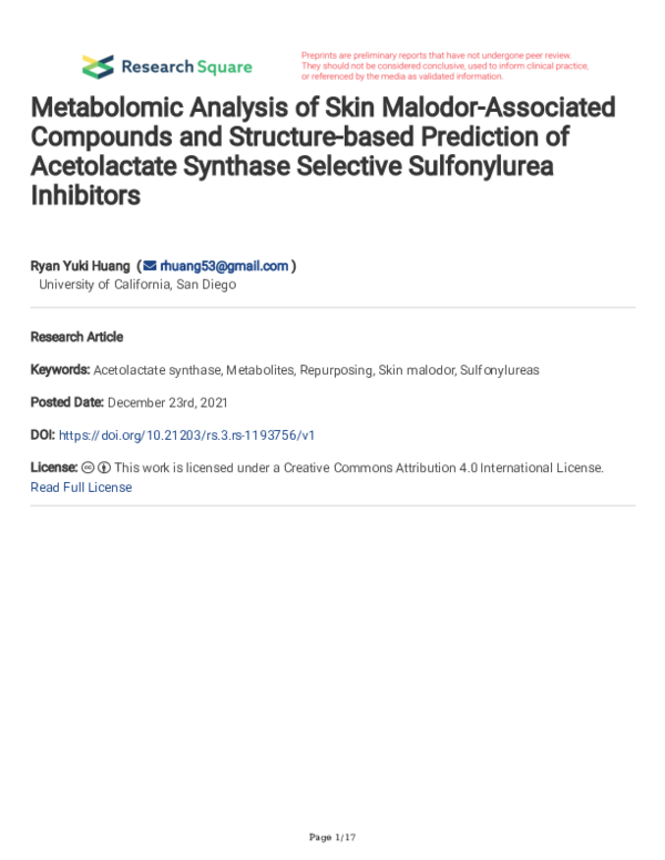 (PDF) Metabolomic Analysis of Skin Malodor-Associated Compounds and ...