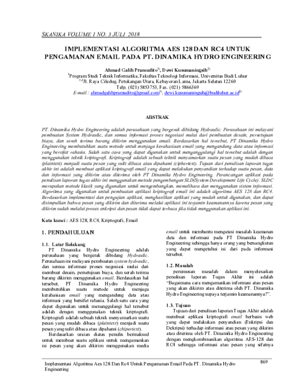 (PDF) Implementasi Algoritma Aes 128 Dan Rc4 Untuk Pengamanan Email Pada Pt. Dinamika Hydro ...