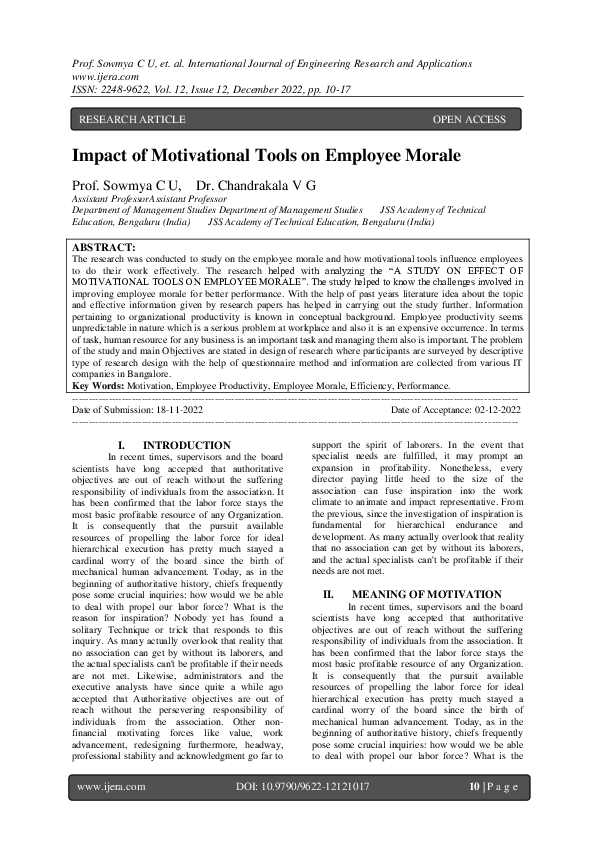 (PDF) Impact of Motivational Tools on Employee Morale