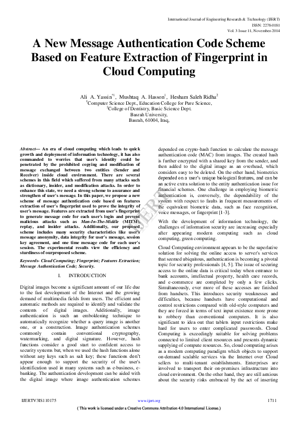 (PDF) Fingerprint-Based Message Authentication in Cloud Computing
