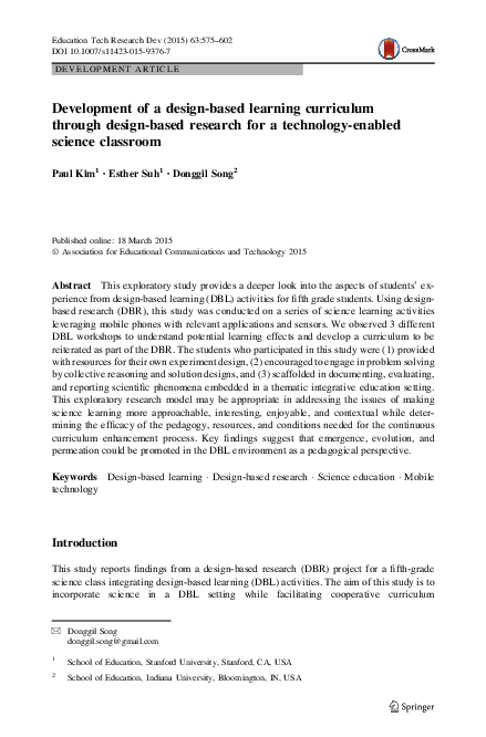 (PDF) Development of a design-based learning curriculum through design ...