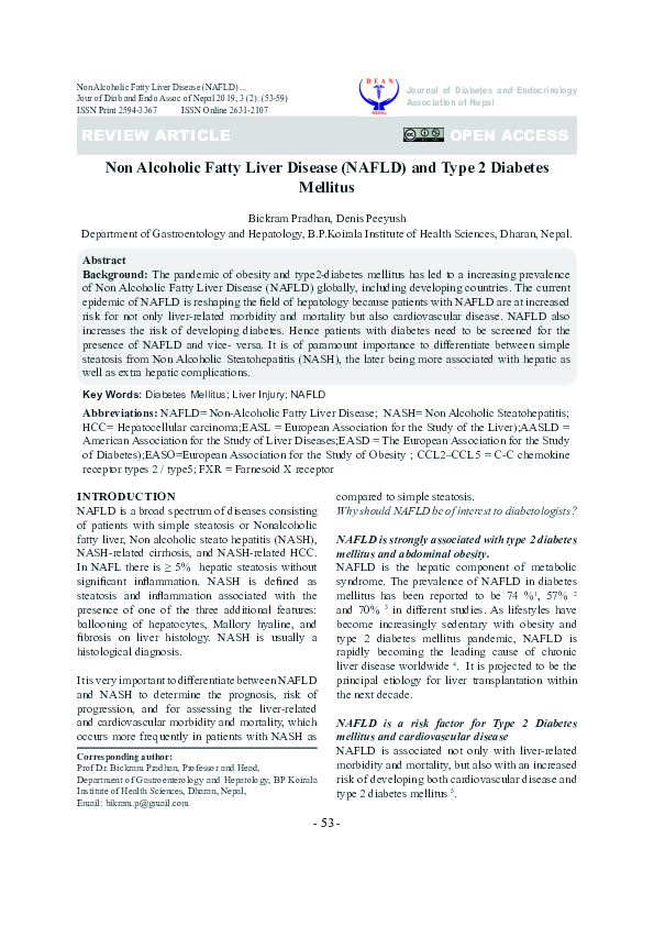 (PDF) Non Alcoholic Fatty Liver Disease (NAFLD) and Type 2 Diabetes ...