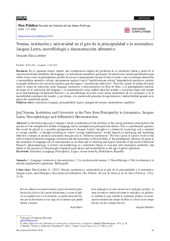 (PDF) Gonzalo Díaz-Letelier - Noema, institución y universidad en el ...