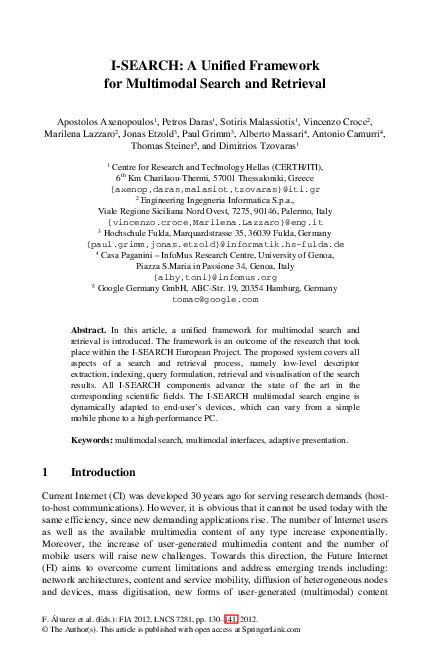 (PDF) I-SEARCH: A Unified Framework for Multimodal Search and Retrieval | Apostolos Axenopoulos ...