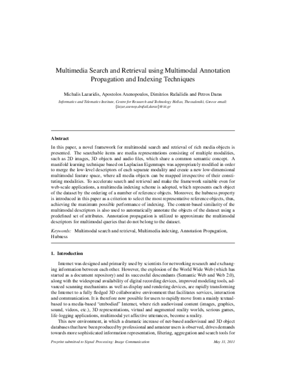 (PDF) Multimedia search and retrieval using multimodal annotation propagation and indexing ...
