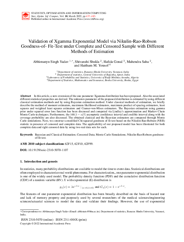 (PDF) Xgamma Model Validation with Estimation Methods