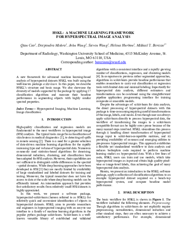 (PDF) HSKL: A Machine Learning Framework for Hyperspectral Image Analysis