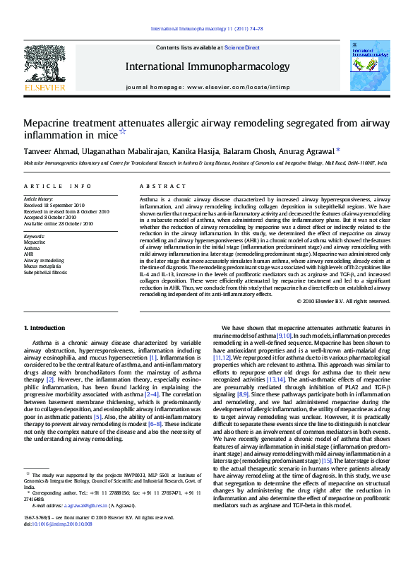 (PDF) Mepacrine treatment attenuates allergic airway remodeling ...