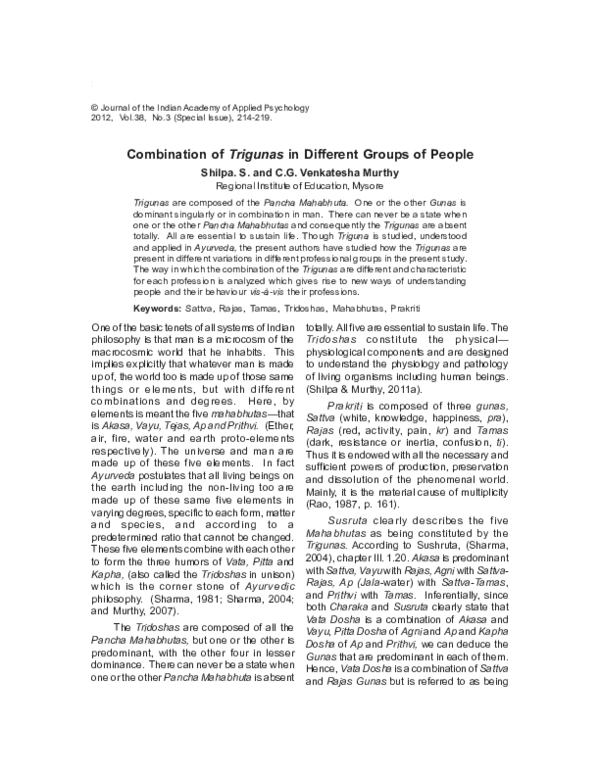 (PDF) Combination of Trigunas in Different Groups of People
