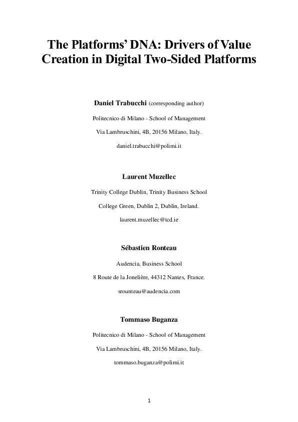 (PDF) The platforms’ DNA: drivers of value creation in digital two ...