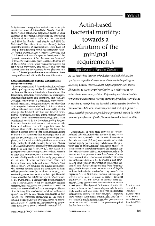(PDF) Actin-based bacterial motility: towards a definition of the minimal requirements