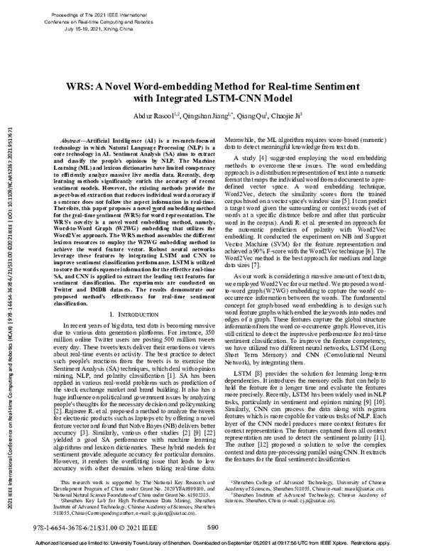Pdf Wrs A Novel Word Embedding Method For Real Time Sentiment With