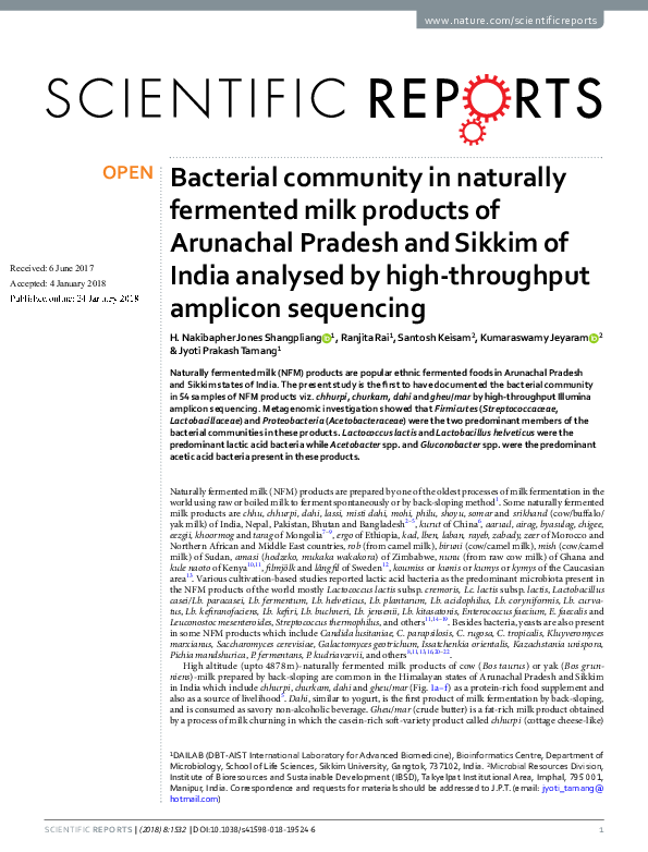 (PDF) Bacterial community in naturally fermented milk products of ...
