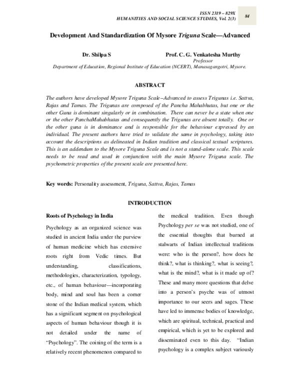(PDF) Development And Standardization Of Mysore Triguna Scale-Advanced