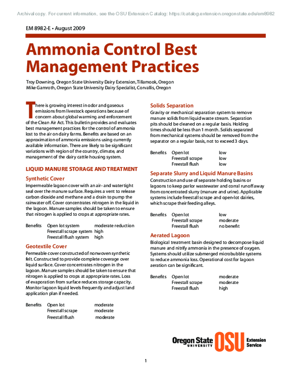 (PDF) Ammonia control best management practices