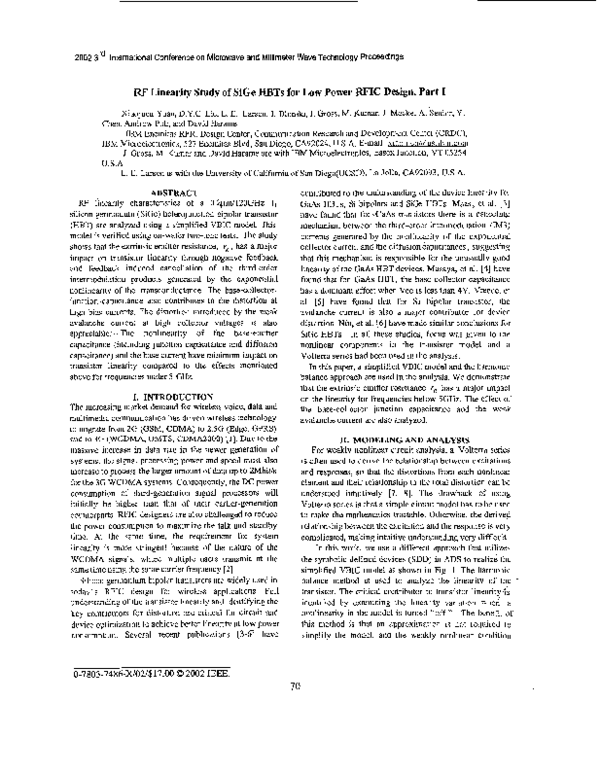(PDF) RF linearity study of SiGe HBTs for low power RFIC design. I