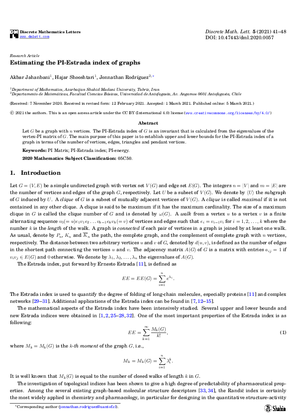(PDF) Estimating the PI-Estrada index of graphs