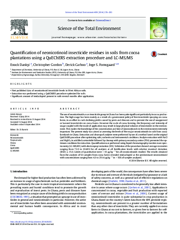 (PDF) Quantification of neonicotinoid insecticide residues in soils ...