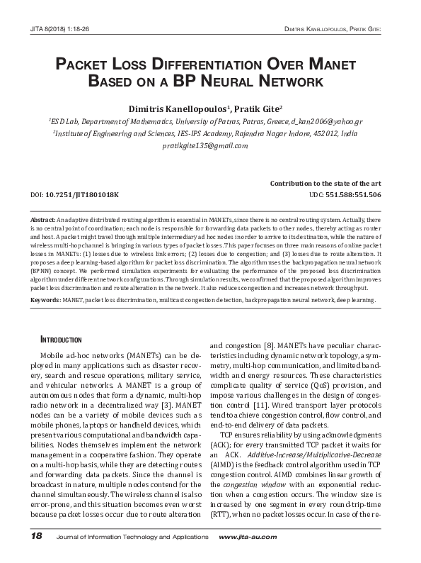 (PDF) Packet Loss Differentiation Over Manet Based on a BP Neural Network | Pratik Gite ...