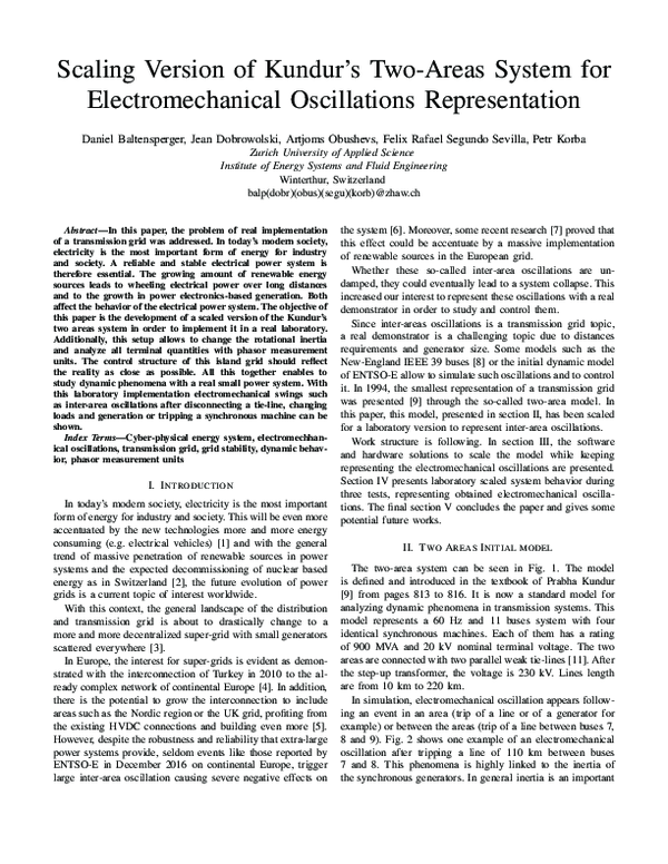 (PDF) Scaling Version of Kundur’s Two-Areas System for ...